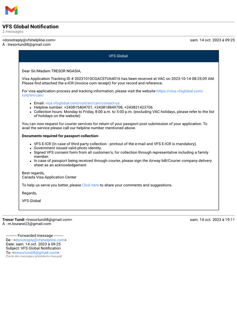 Gmail - VFS Global Notification | PDF