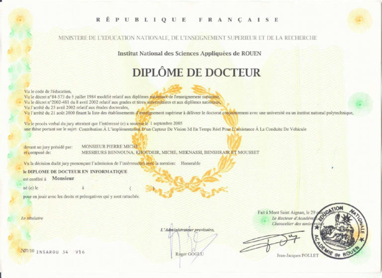 Diplome de Docteur Vierge | PDF