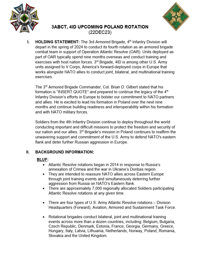 Holding Statement 3abct 4id 2024 | PDF | Nato | Military