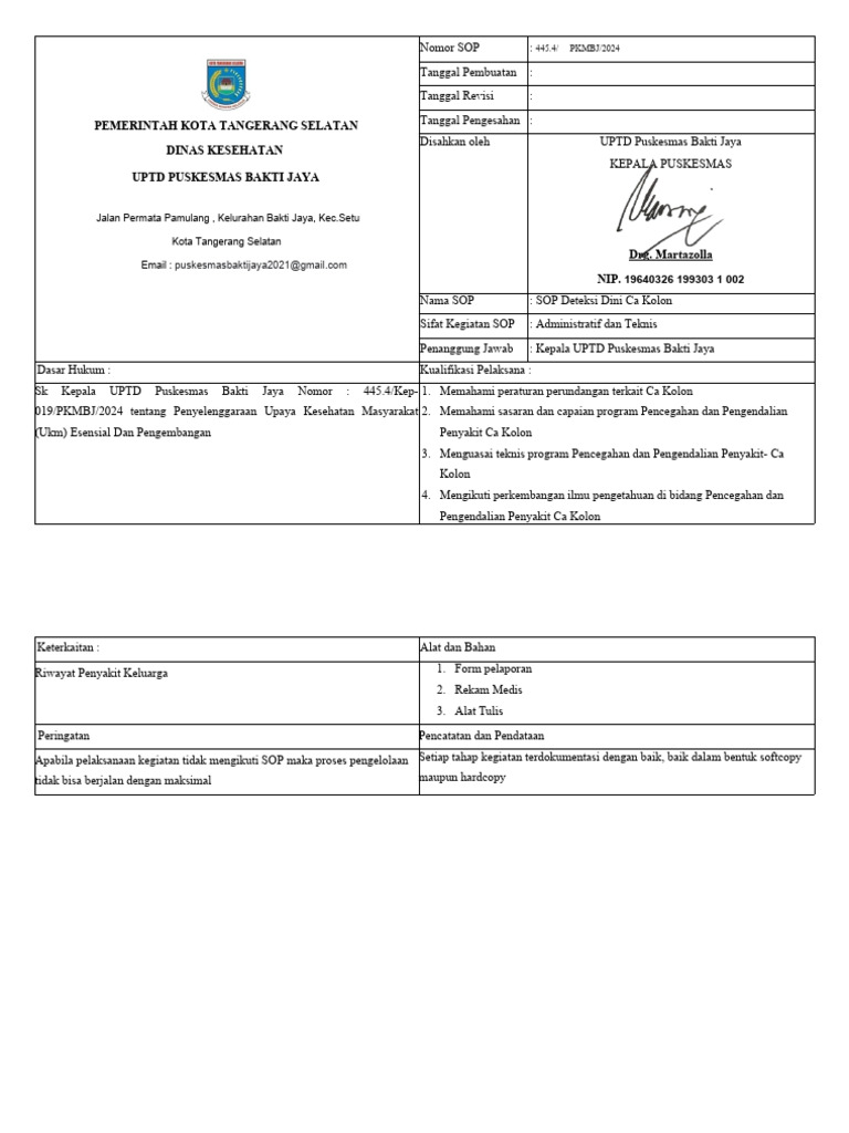 Sop Terbaru 2024 Deteksi Dini Ca Kolon | PDF