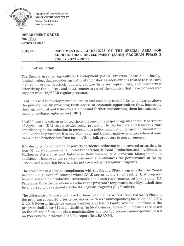 Department Order No 06 Series of 2023 - Official SAAD Phase 2 ...