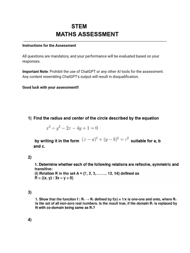 Maths - STEM Assessment | PDF