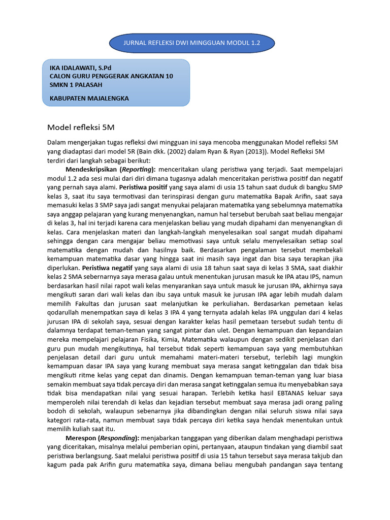 Ika Idalawati - Model Refleksi 5M Modul 1.2 | PDF