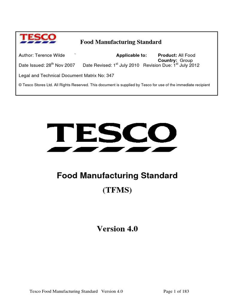 Tesco Food Manufacturing Standard EN | PDF | Hazard Analysis And ...