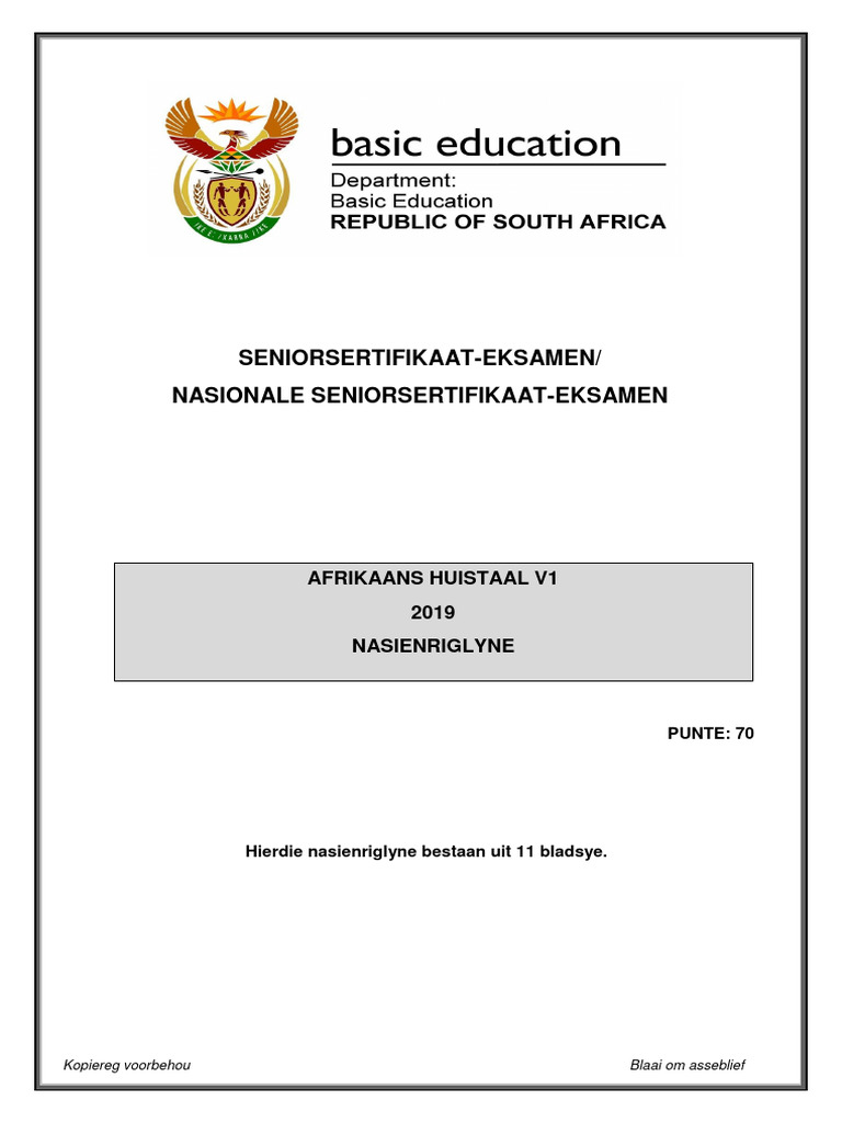 Afrikaans HL P1 May-June 2019 Memo | PDF
