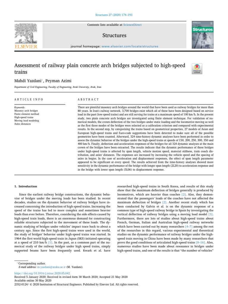 Assessment of Railway Plain Concrete Arch Bridges Subjected To High ...