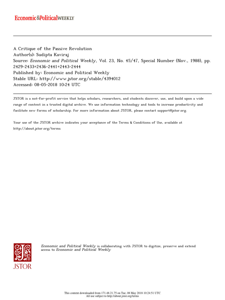 A Critique of The Passive Revolution | PDF | Capitalism | Bourgeoisie