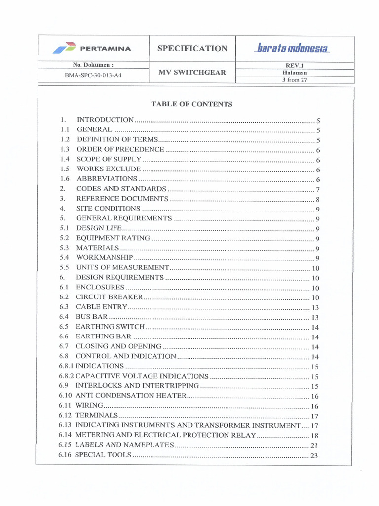 MV Switchgear Specification | PDF