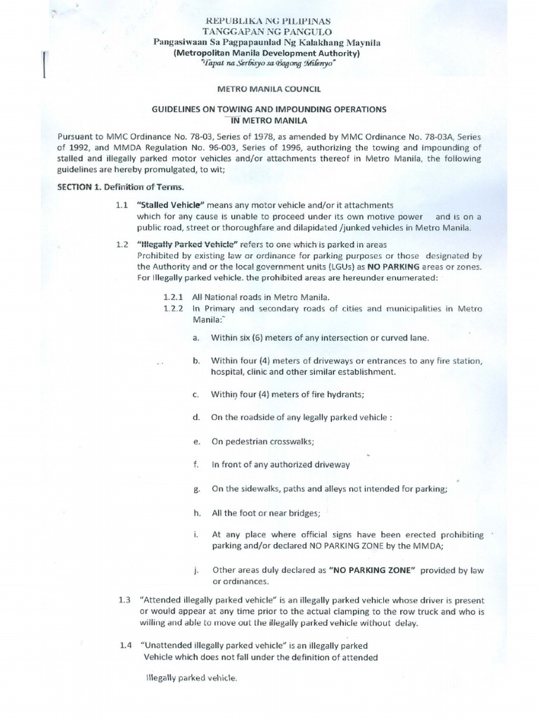 Guidelines On Towing and Impounding Operations in MM | PDF