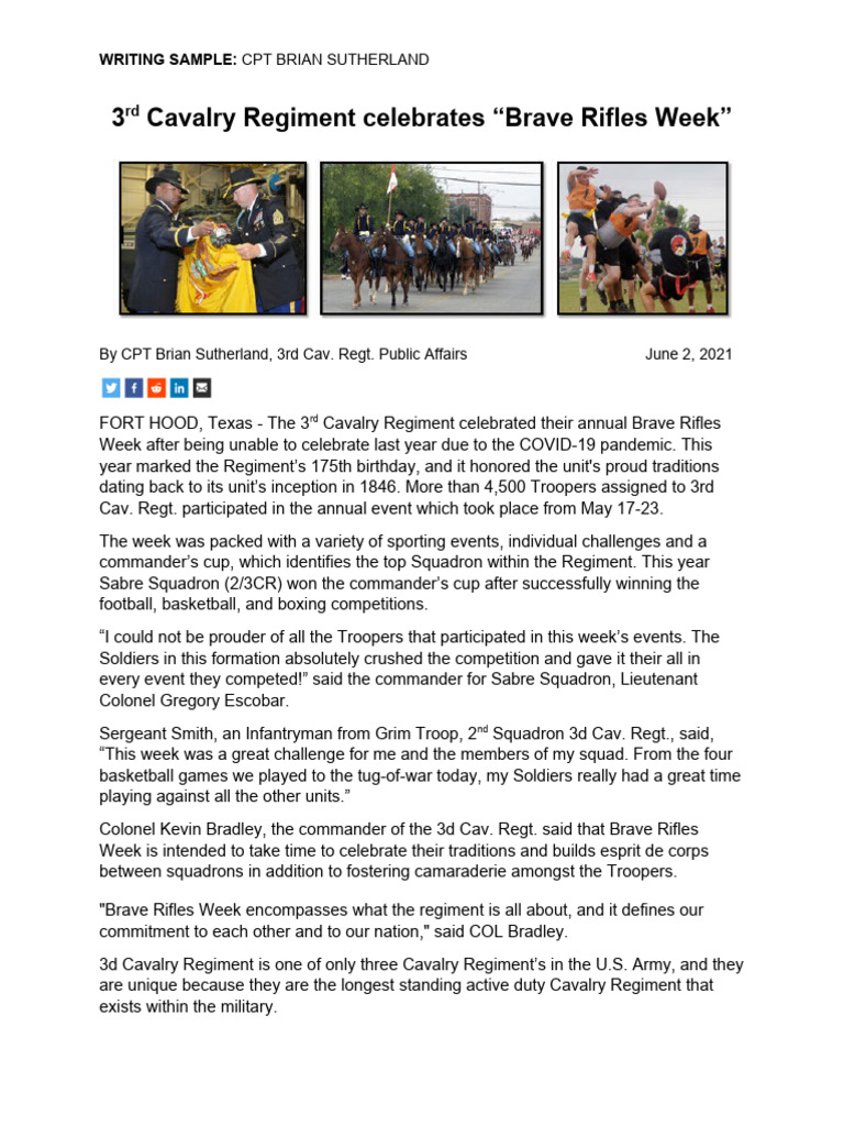 CPT - Brian - Sutherland - Writing Sample - 3rd Cavalry Regiment ...