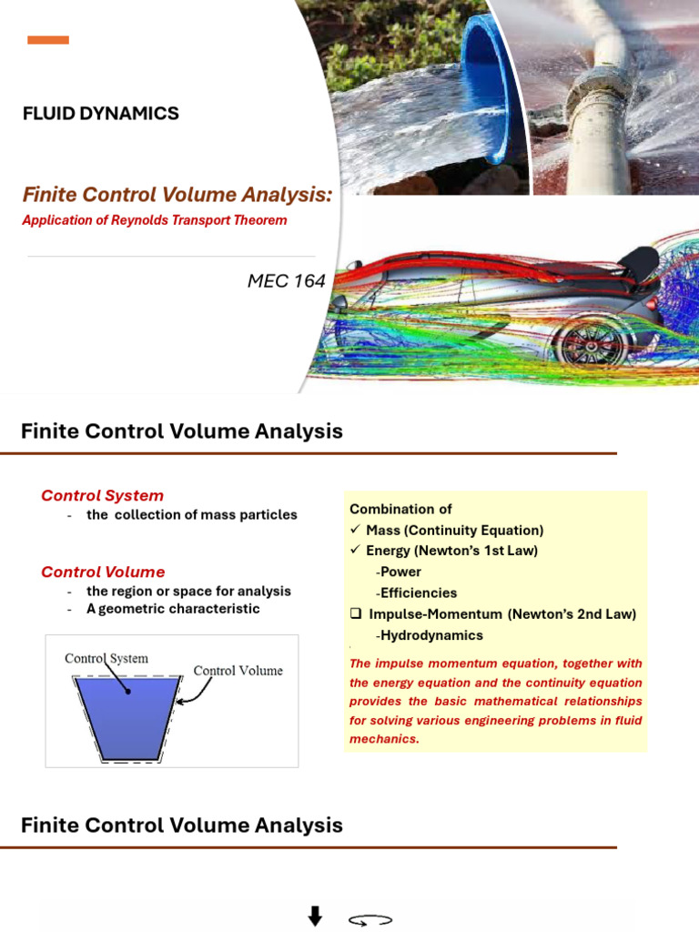 MEC 164 Fluid Mechanics Concept of Finite Control Volume | PDF | Fluid ...