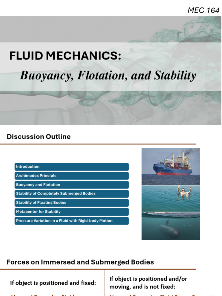 MEC 164 Fluid Mechanics Buoyancy Flotation and Stability | PDF ...