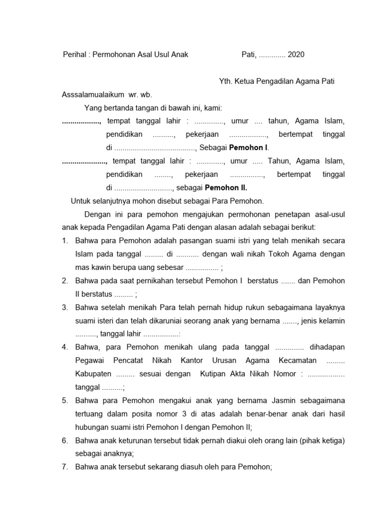 Permohonan Asal Usul Anak | PDF