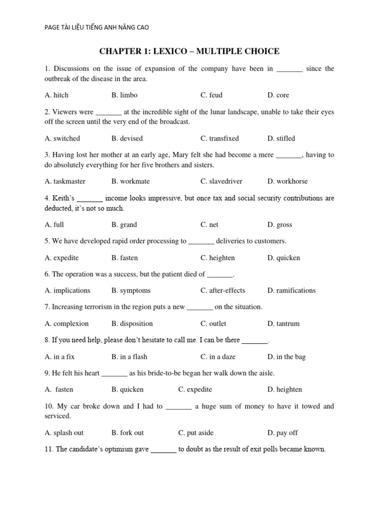 Lexico Phần 2- Exercise | PDF