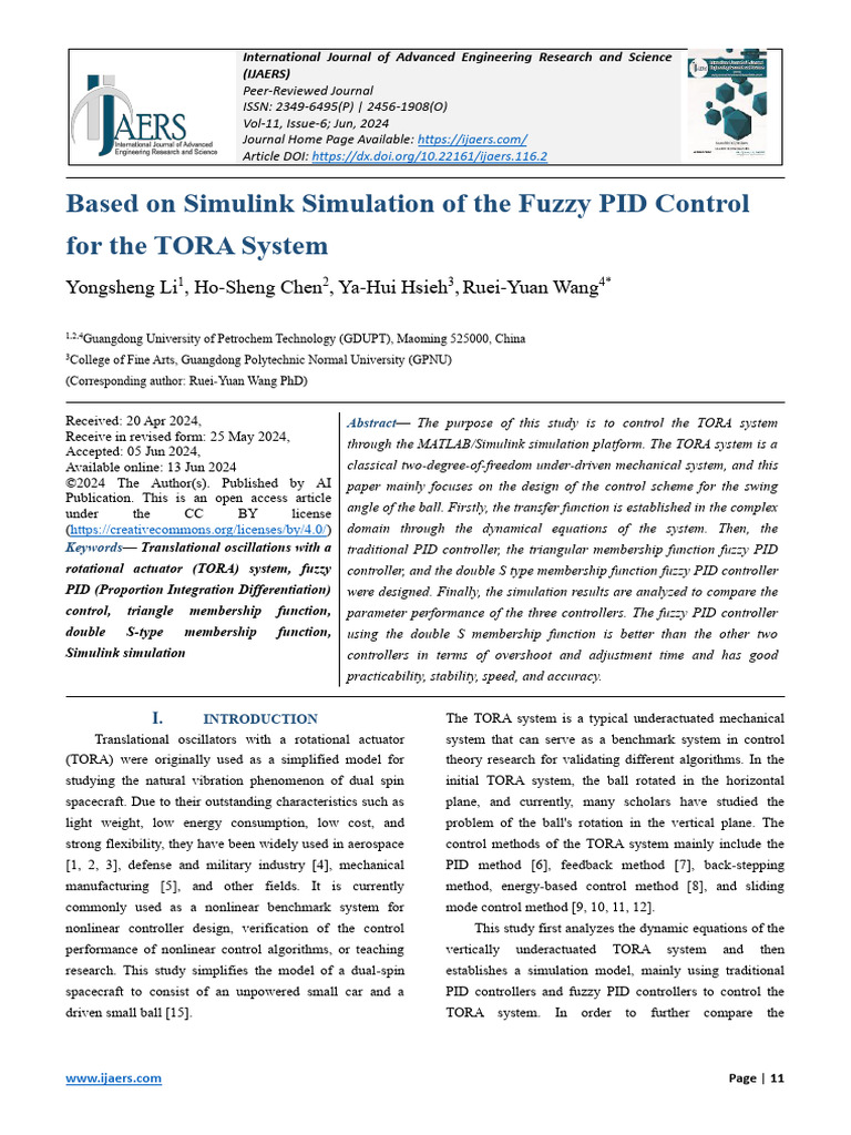 Based On Simulink Simulation of The Fuzzy PID Control For The TORA System | PDF | Control Theory ...