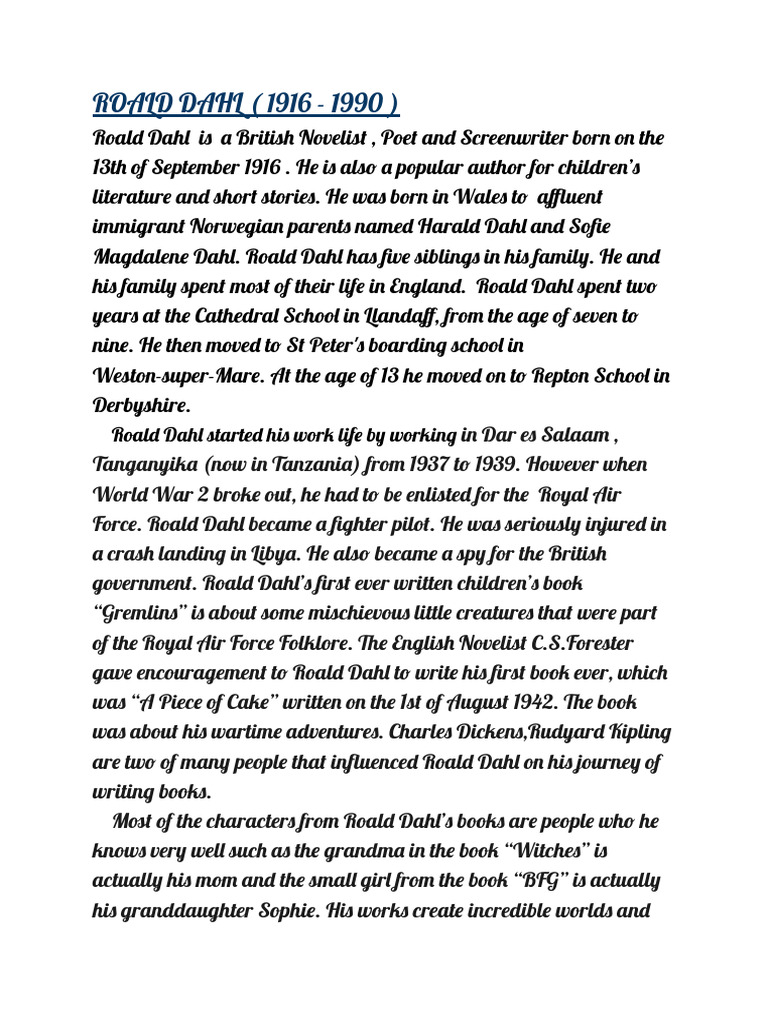 ROALD DAHL ( 1916 - 1990 ) | PDF