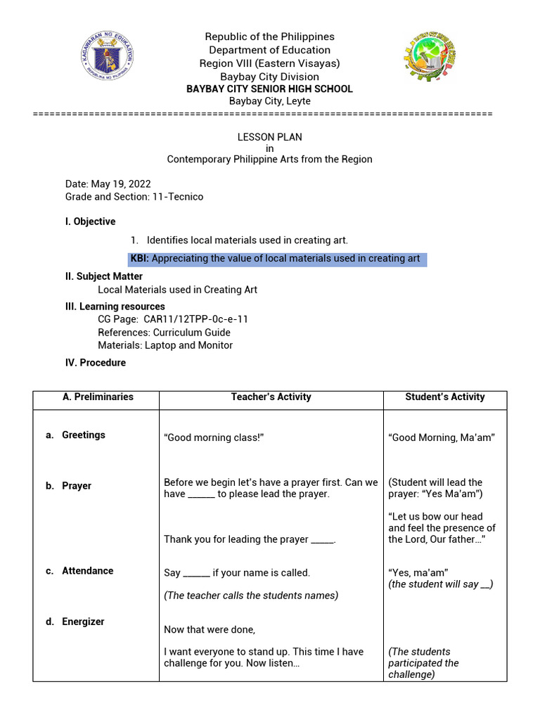 Detailed Lesson Plan-BCSHS - Local Materials | PDF