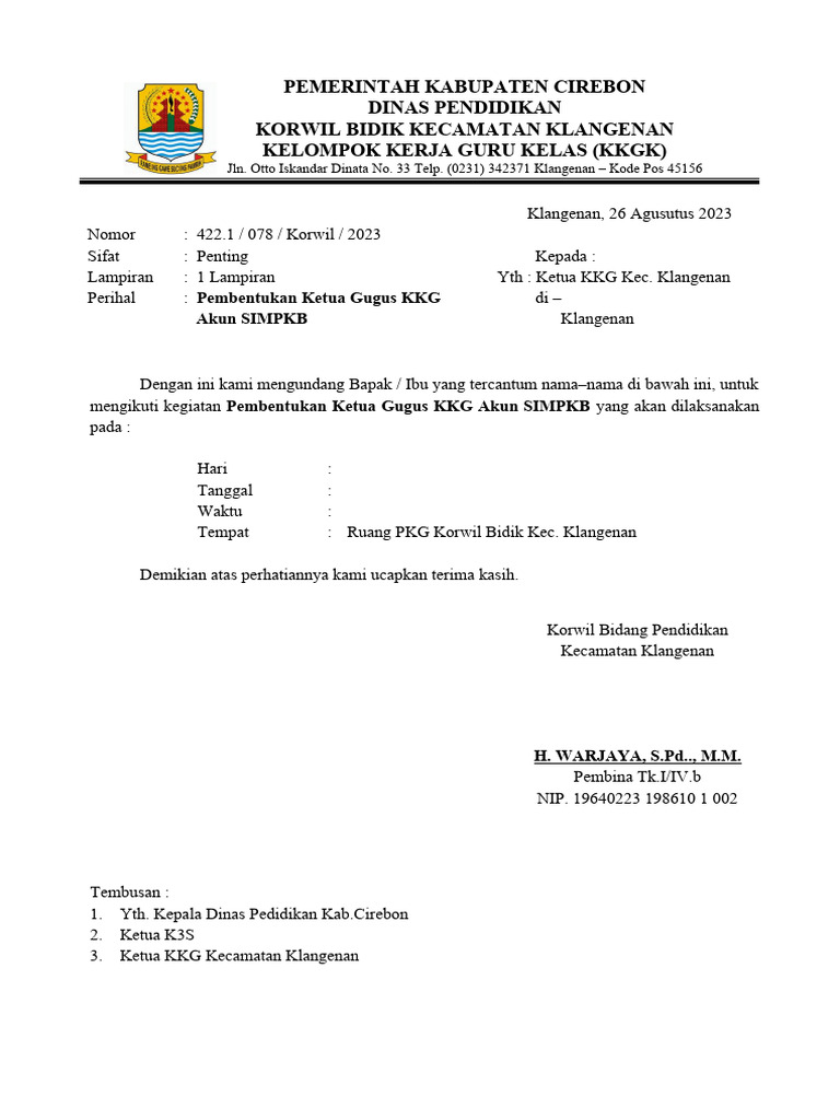 Undangan Rapat KKG | PDF