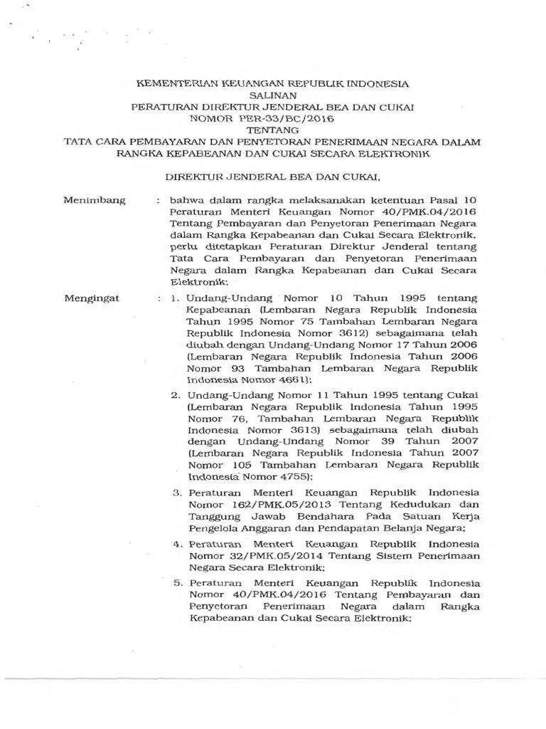Tata Cara Pembayaran Dan Penyetoran Penerimaan Negara Dalam Rangka Kepabeanan Dan Cukai | PDF ...