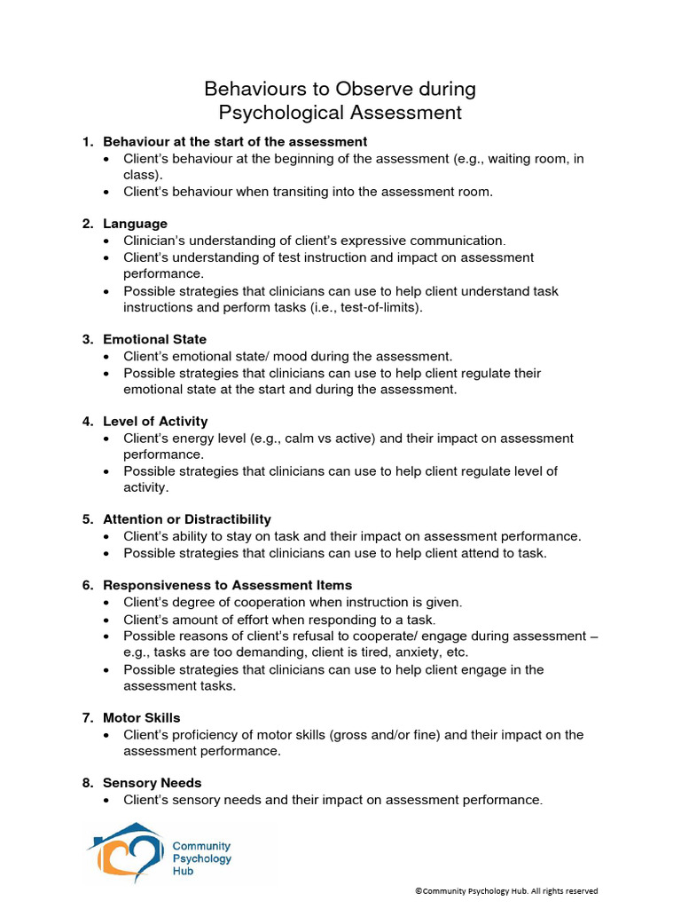 Key Behaviors in Psychological Assessments | PDF | Applied Psychology ...