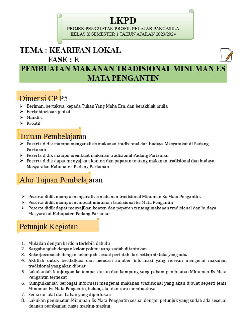 LKPD P5 2023 - es mata pengantin | PDF