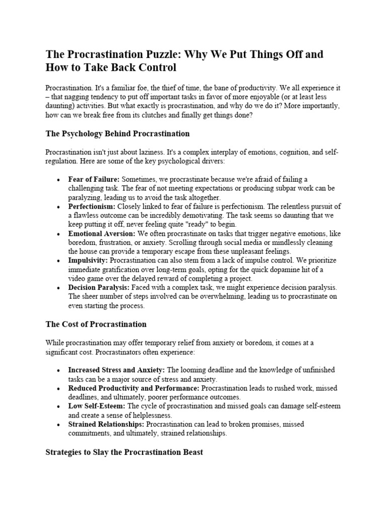 The Procrastination Puzzle | PDF | Professional Skills | Procrastination