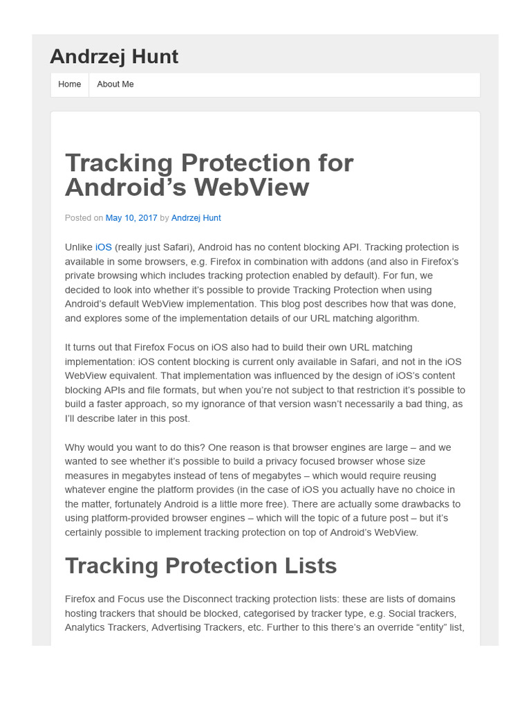 Tracking Protection For Android's WebView - Andrzej Hunt | Download Free PDF | Android ...