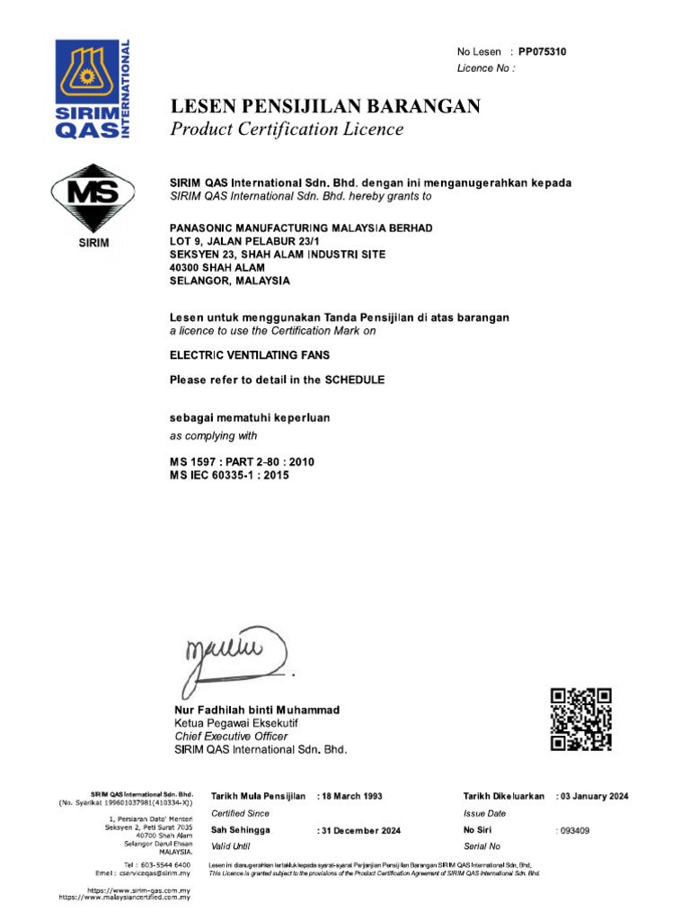 Sirim Ventilating Fan 2024 | PDF