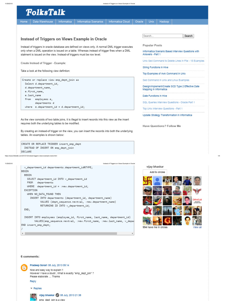 Instead of Triggers On Views Example in Oracle | PDF | Data Management Software | Data Management