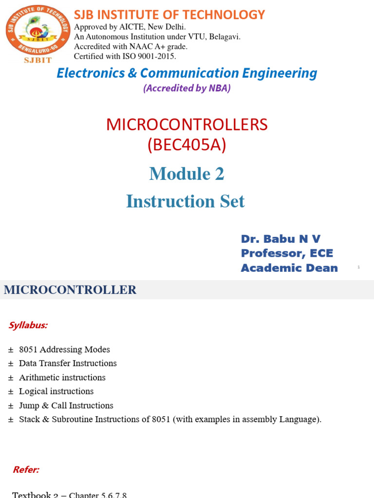 Microcontrollers (BEC405A) : Instruction Set | PDF | Assembly Language | Integrated Circuit