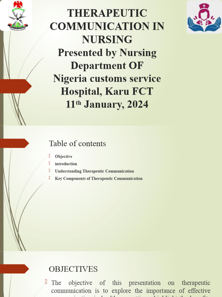 Therapeutic Communication in Nursing | PDF | Communication | Psychotherapy