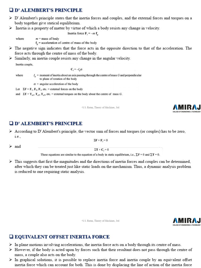 Dynamic Force Analysis of Mechanisms 4 35 | PDF | Force | Torque