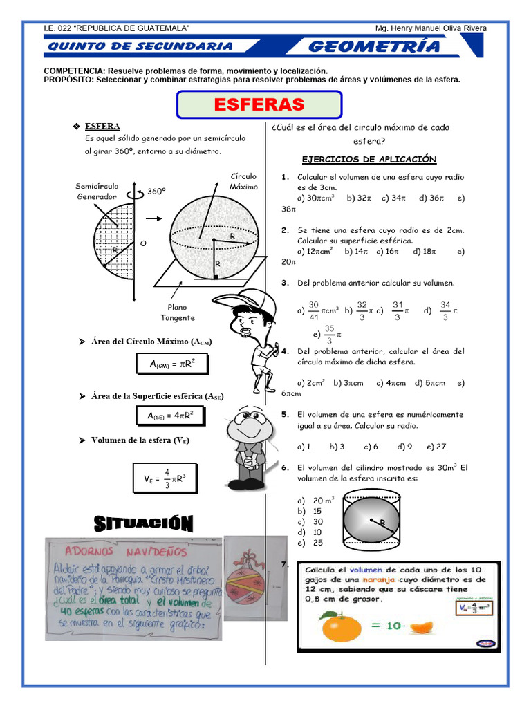 Ejercicios de Esferas Para Quinto de Secundaria | PDF | Esfera | Geometría diferencial