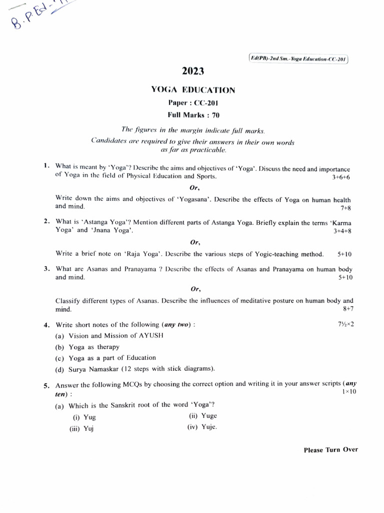 Yoga Education Exam Paper 2023 | PDF | Asana | Ashtanga Vinyasa Yoga
