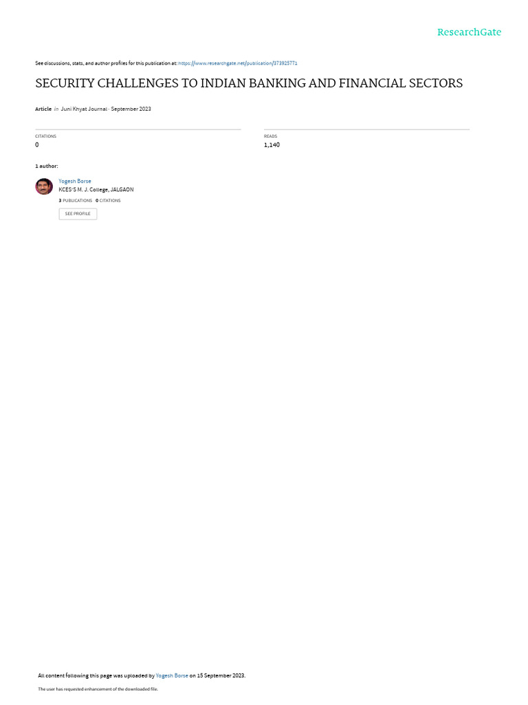 Security Challenges To Indian Banking and Financial Sectors: Juni Khyat Journal September 2023 ...