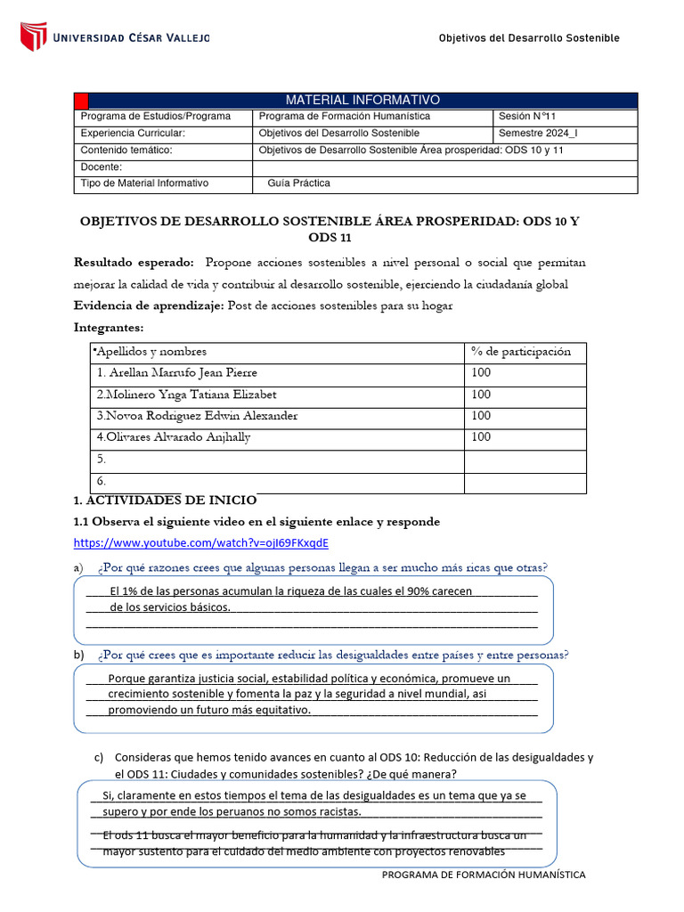 Guía Práctica #11 ODS 2024-1 | PDF | Sustentabilidad | Desarrollo ...