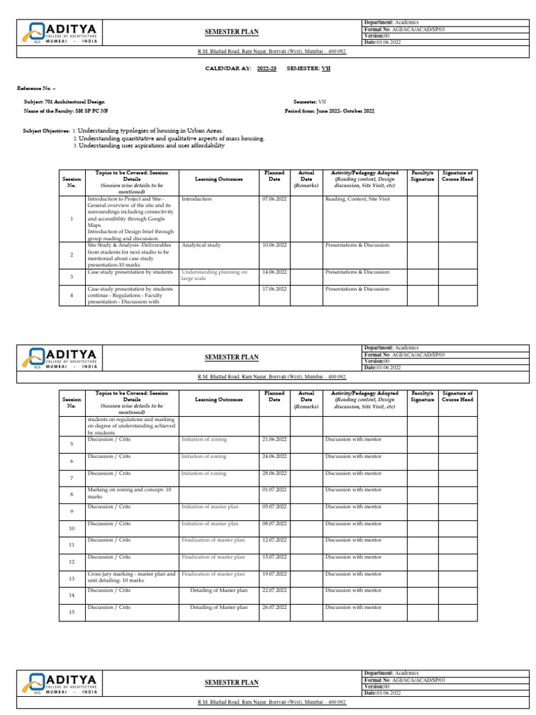 Semester Plan | PDF | Cognition | Learning