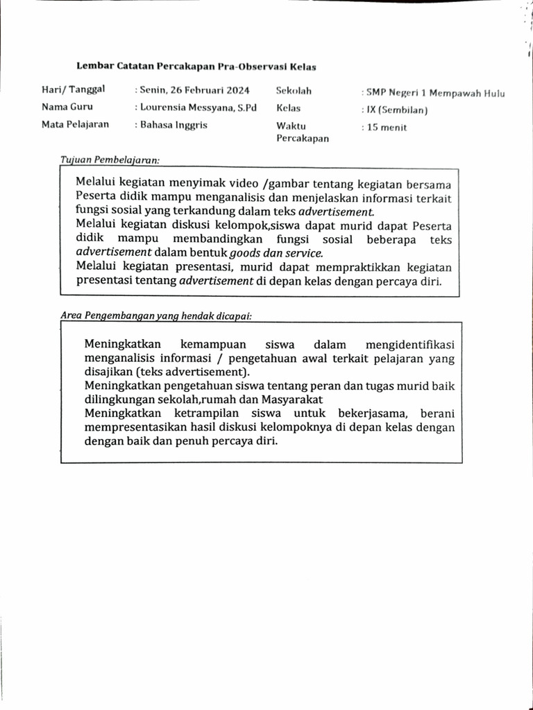 Lourensia - Lembar Observasi PMM | PDF