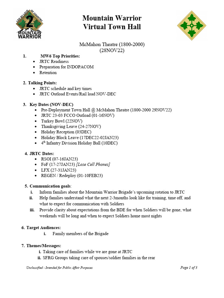 Mountain Warrior JRTC Prep & Family Info | PDF | Military