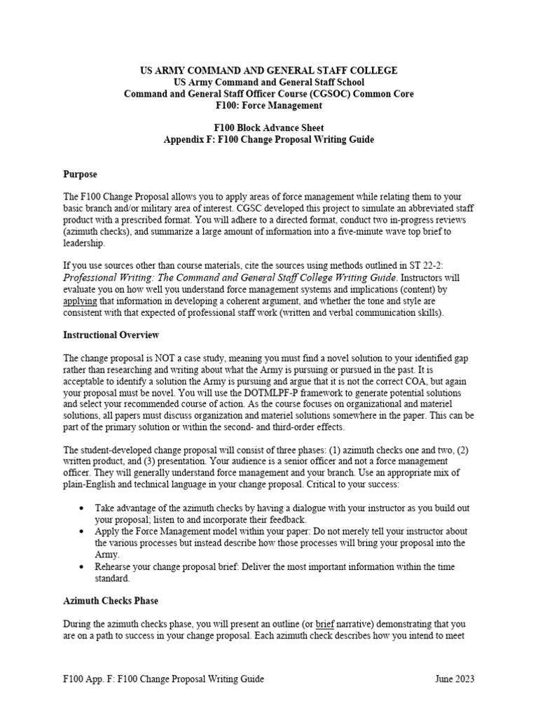 F100 Change Proposal Writing Guide | PDF