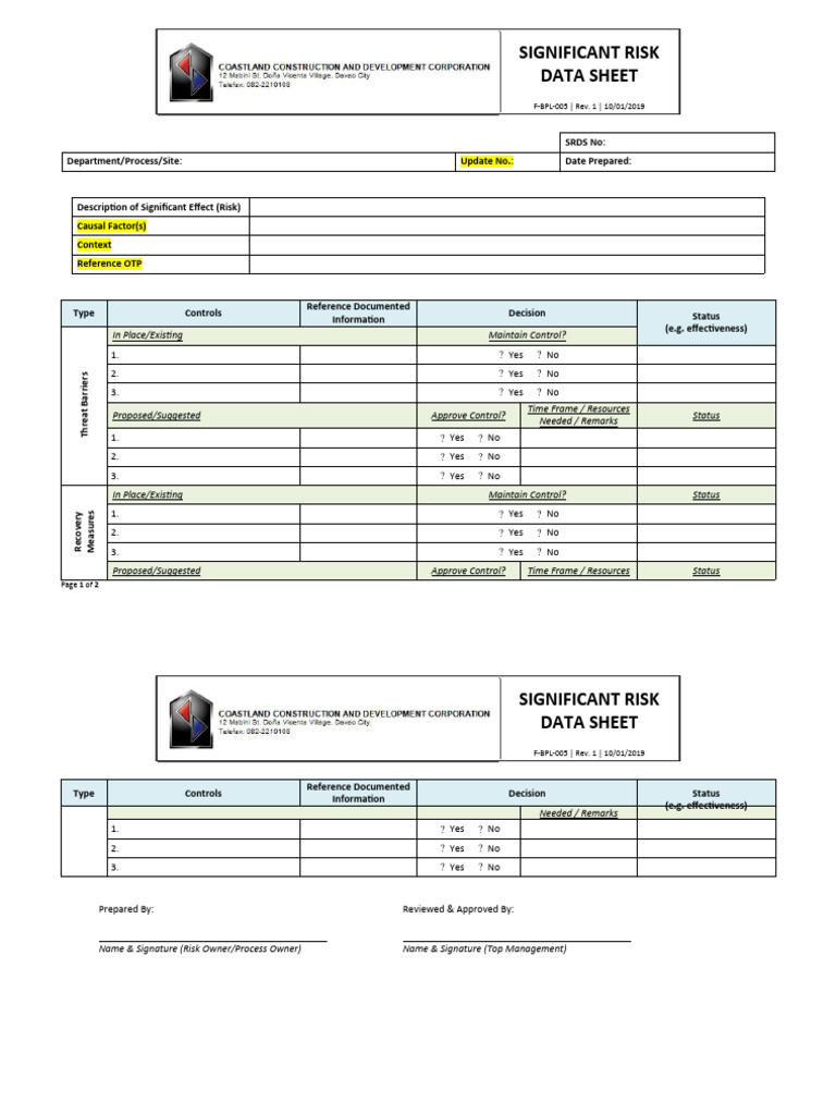 F-BPL-005 Significant Risk Data Sheet - Rev 1 - 10012019 | Download ...