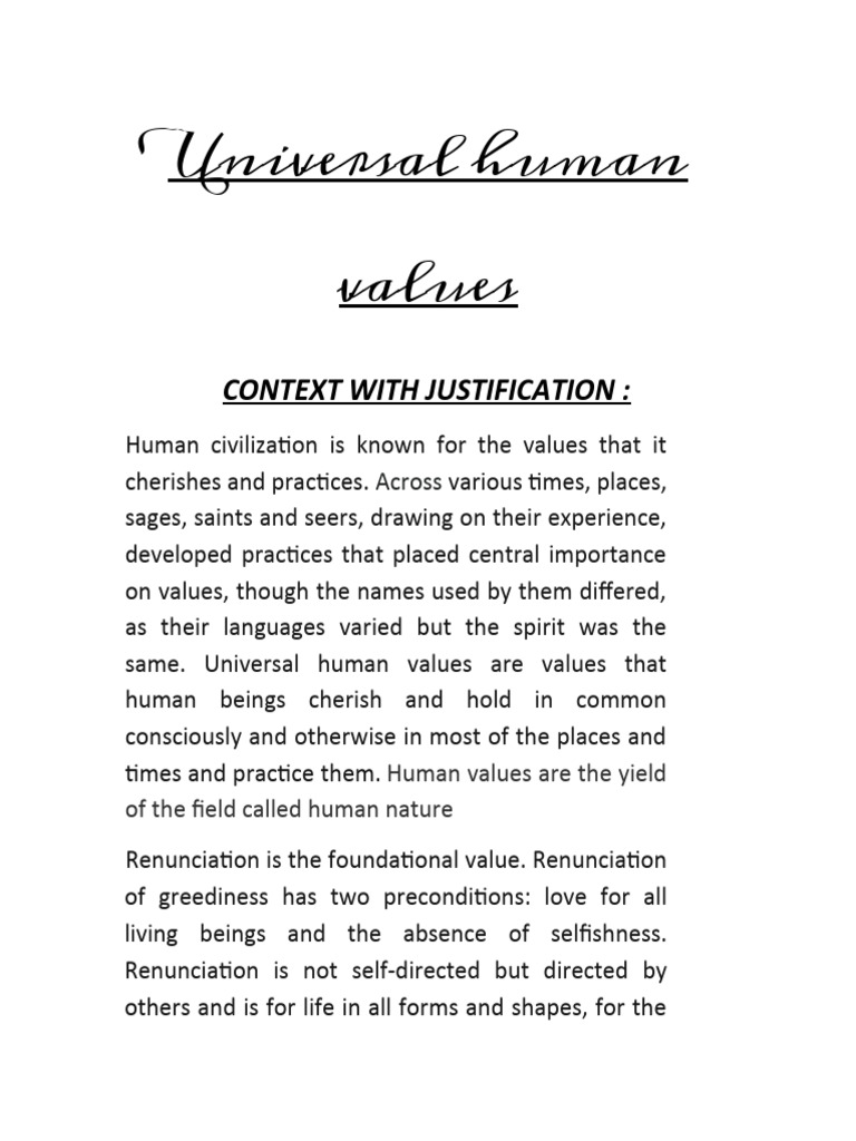 UNIVERSAL HUMAN VALUES - Notes | Download Free PDF | Nonviolence | Truth UNIVERSAL HUMAN VALUES - Notes | Download Free PDF | Nonviolence | Truth