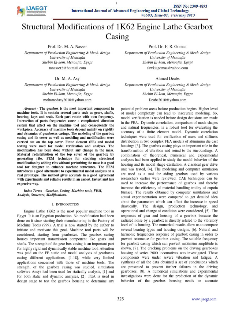Structural Modifications of 1K62 Engine Lathe Gearbox Casing | Download Free PDF | Finite ...