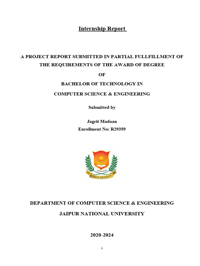 Internship Report Cover | PDF | Science