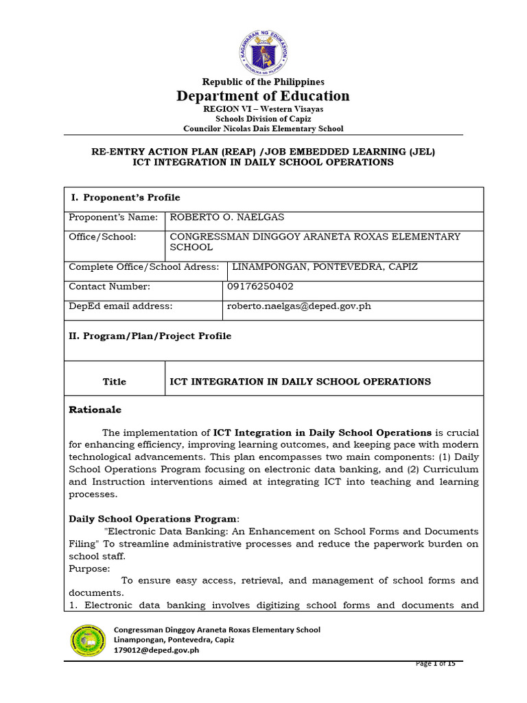 Action Plan or ReAP or JEL or Impact Project Template For Non Teaching ...