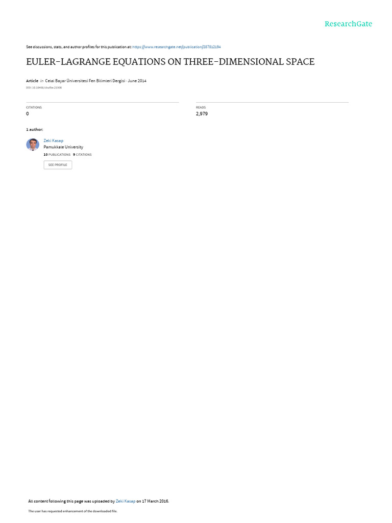 Euler-Lagrange Equations On Three-Dimensional Spac | PDF | Lagrangian Mechanics | Hamiltonian ...