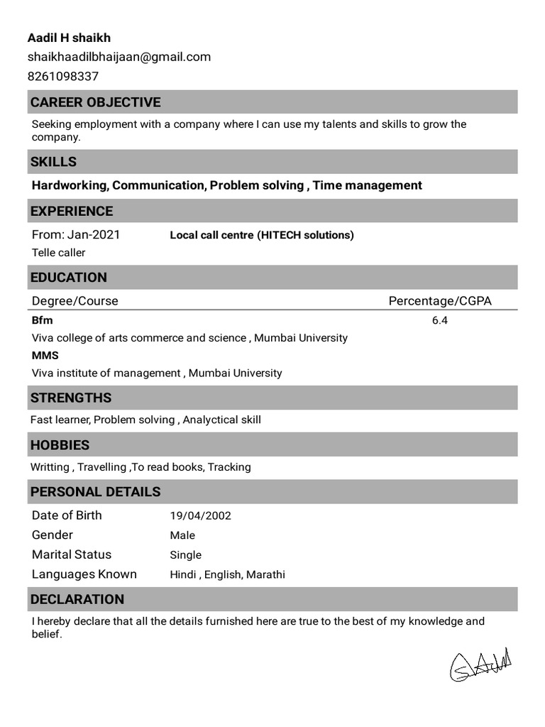 Aadil H. Shaikh's Resume | PDF | Business