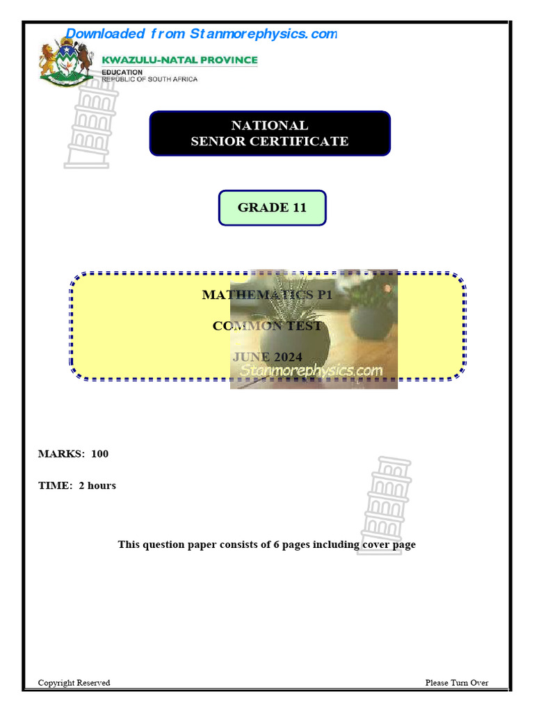 KZN Maths Grade 11 June 2024 P1 and Memo | PDF | Asymptote | Cartesian ...