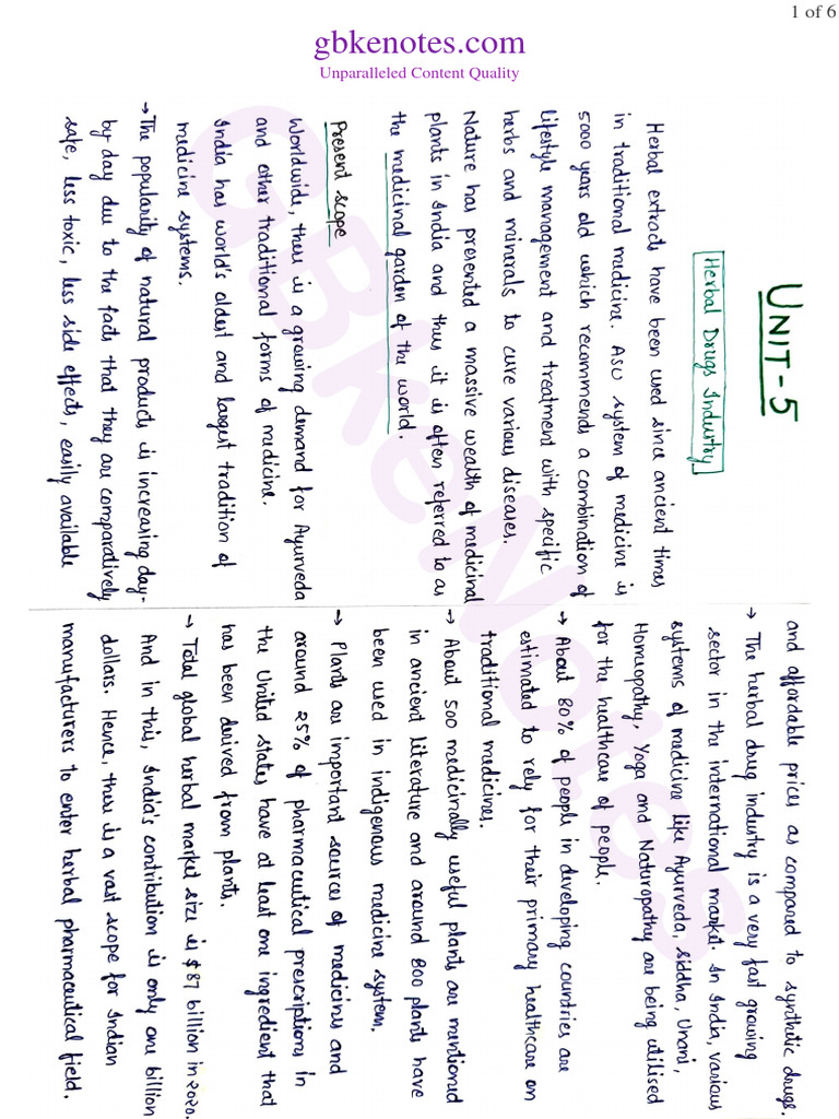 Unit 5 Herbal Drug Technology B Pharmacy 6th Semester Gbkenotes Pdf