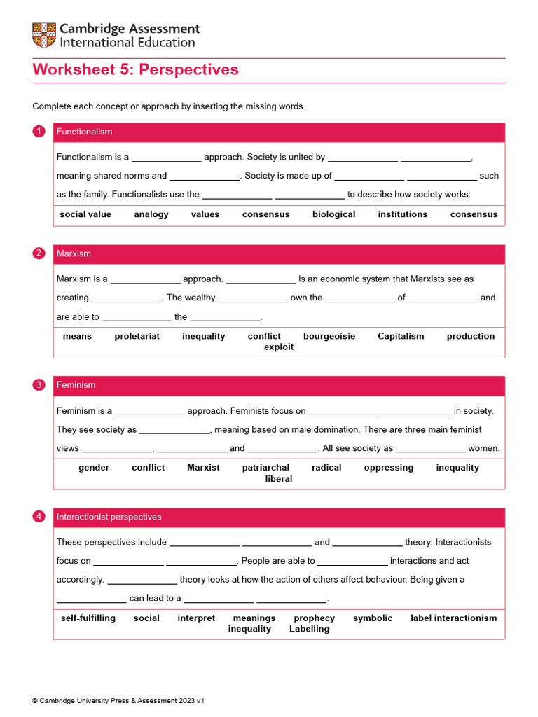 AO1 Worksheet 5 Perspectives | PDF | Politics | Social Science